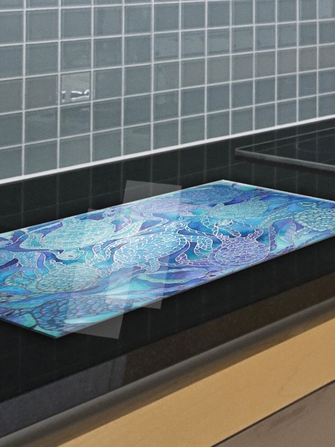 Blue Turtles Extra Large Glass Counter Saver - Ultramarine Aqua ...