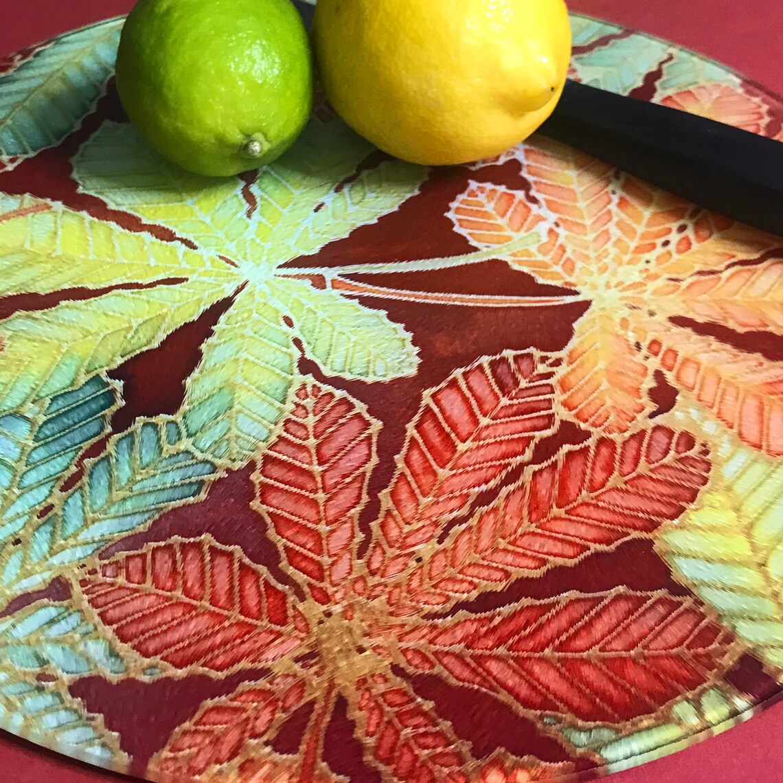 Green Rust Chocolate Horsechestnut Leaves Glass Board - Etsy UK