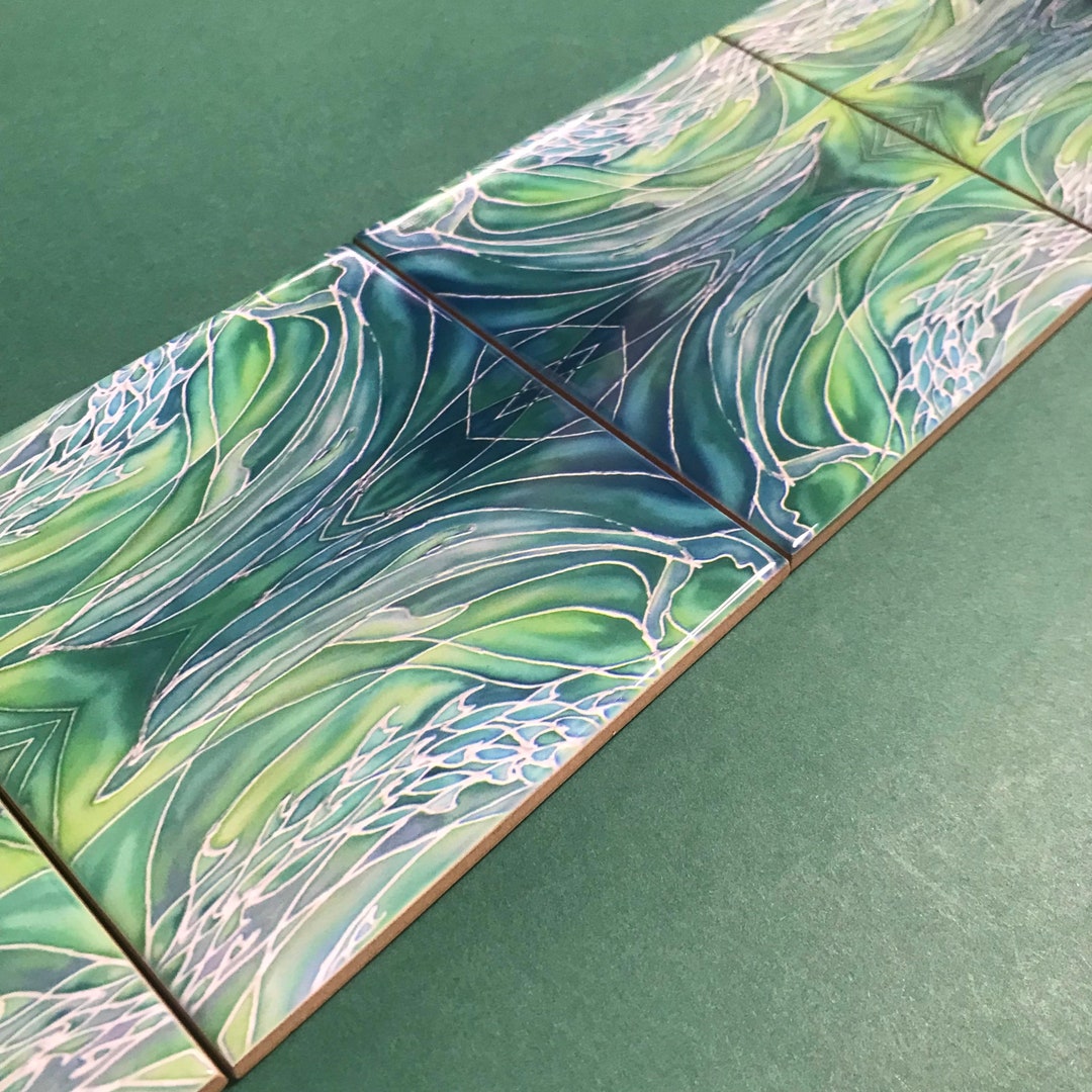 Green Dolphins Twins 4.25” Small Wall Tile - Green, Lime & Aqua Home ...