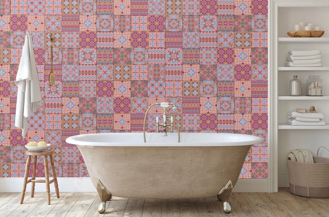 Pink Sunset Inspired Mixed Set of 20 Tiles Blue Gold Pink - Etsy UK