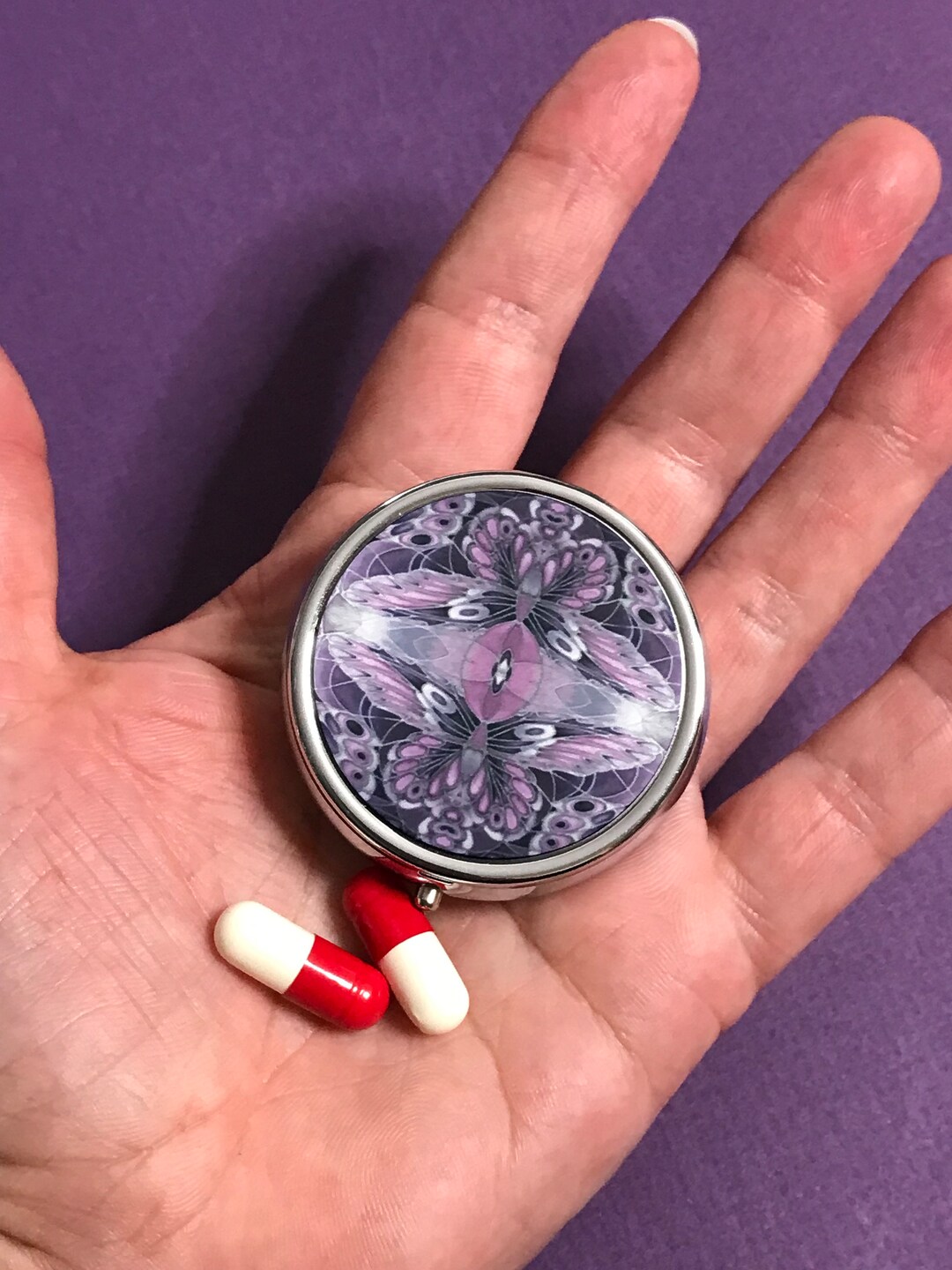 Gothic Purple Black Butterfly Pill Container - Small & Beautiful Pocket ...