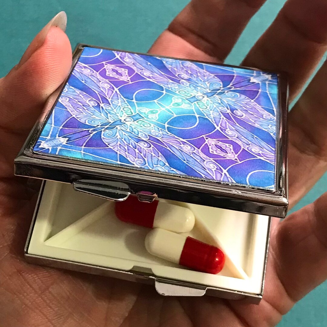 Pretty Twin Dragonfly Pocket Pill Box - Large Pill Container for ...