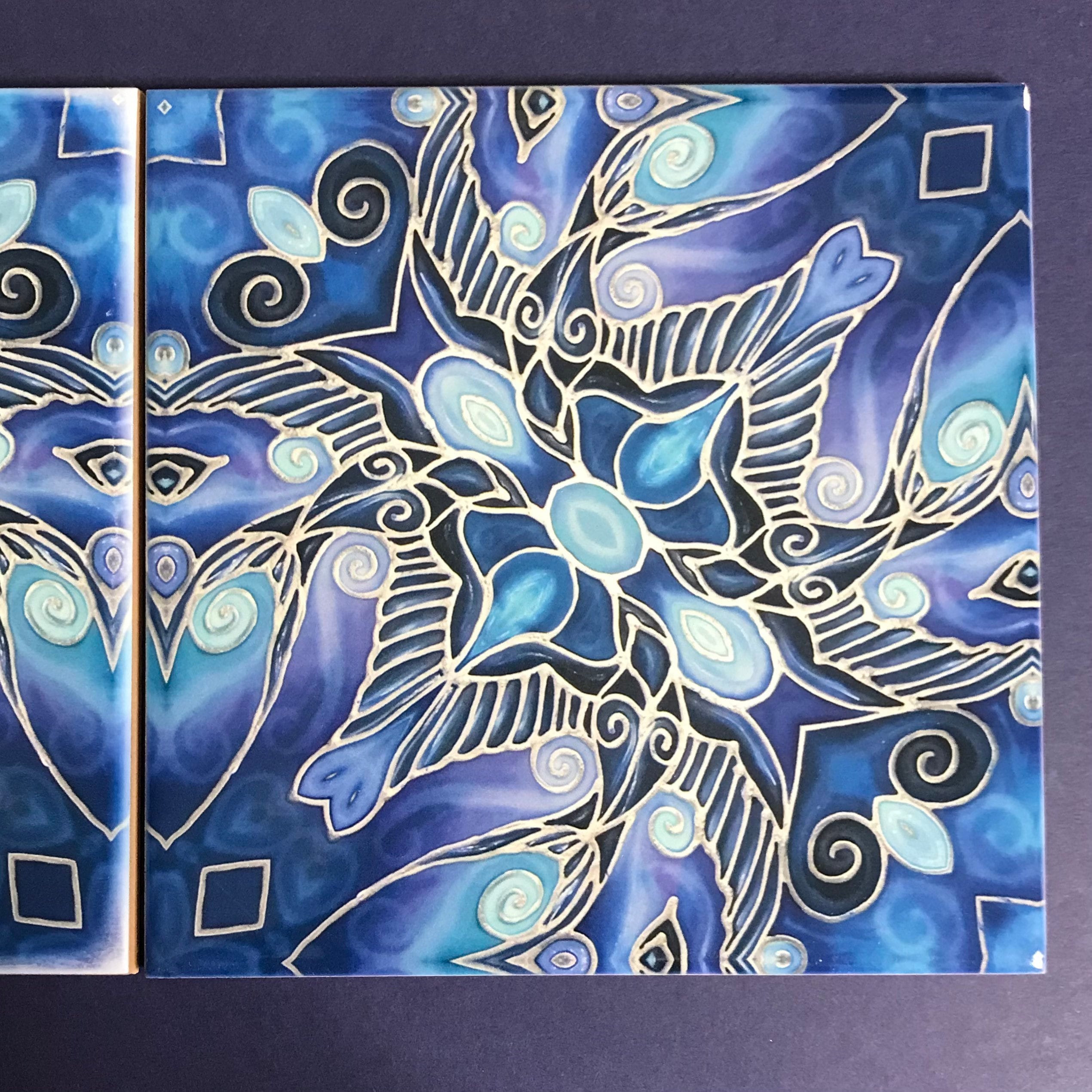 Blue Swooping Swallows Wall Tile Ultramarine Grey Cobolt | Etsy