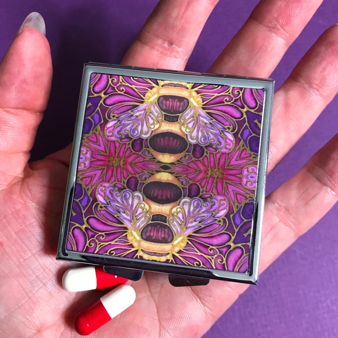 Pretty Bees and Flowers Pocket Pill Box - Large Pill Container for ...