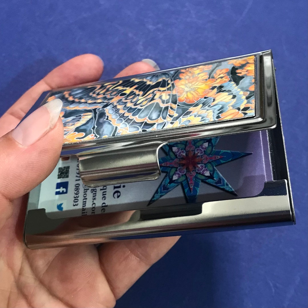 Contemporary Grey Orange Butterfly Moth Business Card Case - Metal ...