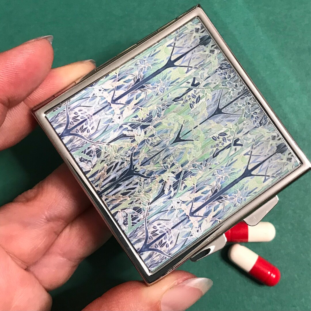 Teal Forest Pocket Pill Box - Large Pill Container for Handbag - Teal ...