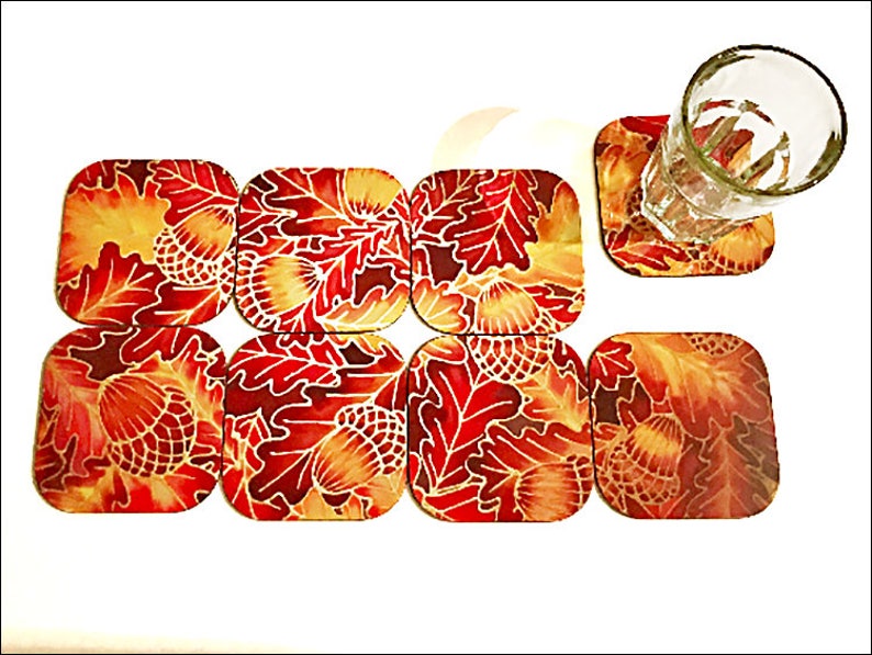 Autumn Leaves Drink Coasters Set Oak Leaves and Acorns - Etsy UK
