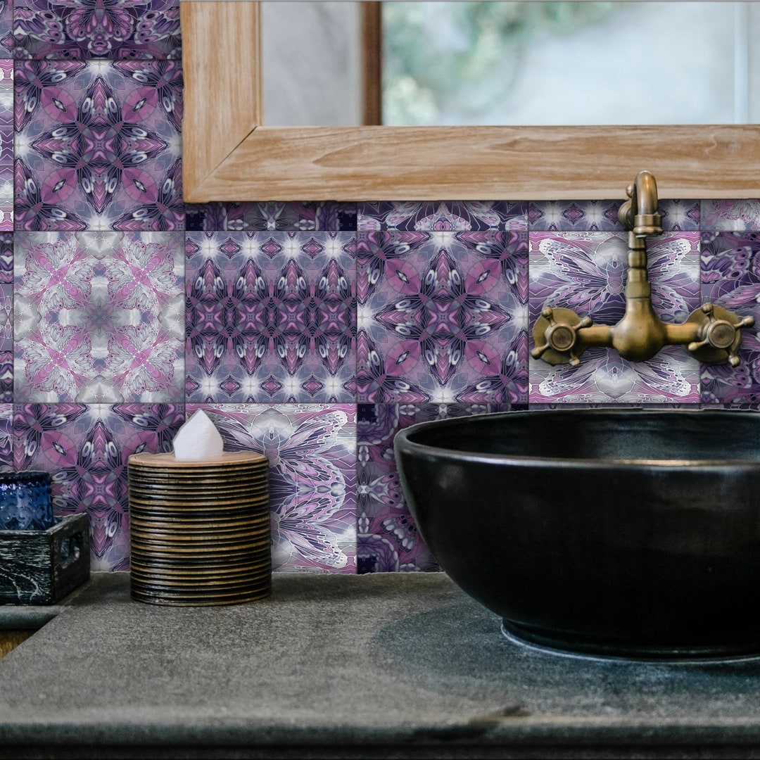 Gothic Mixed Set of 20 Hand Printed Tiles - Purple Black Charcoal ...