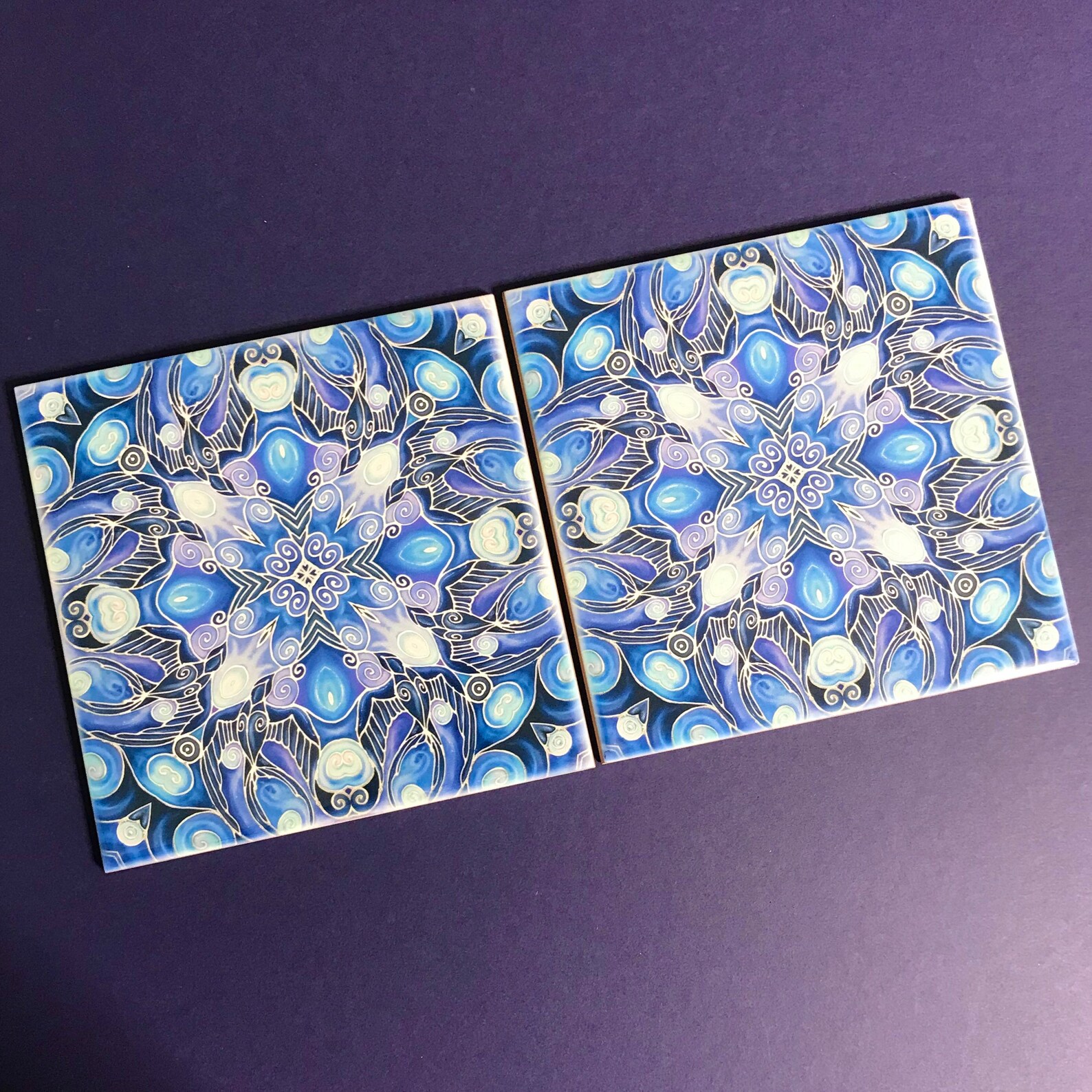 Blue Swallows Mandala Wall Tile Ultramarine Grey Cobolt | Etsy