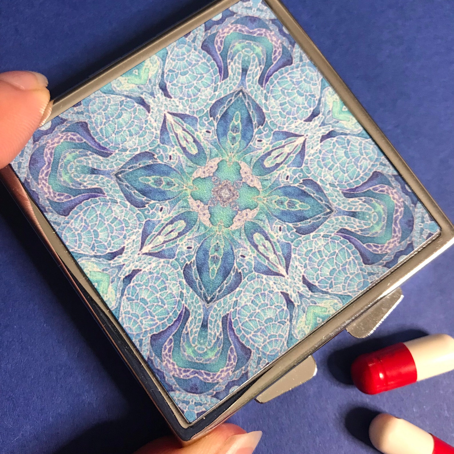 Turtle Mandala Pocket Pill Box - Large Pill Container for Handbag ...