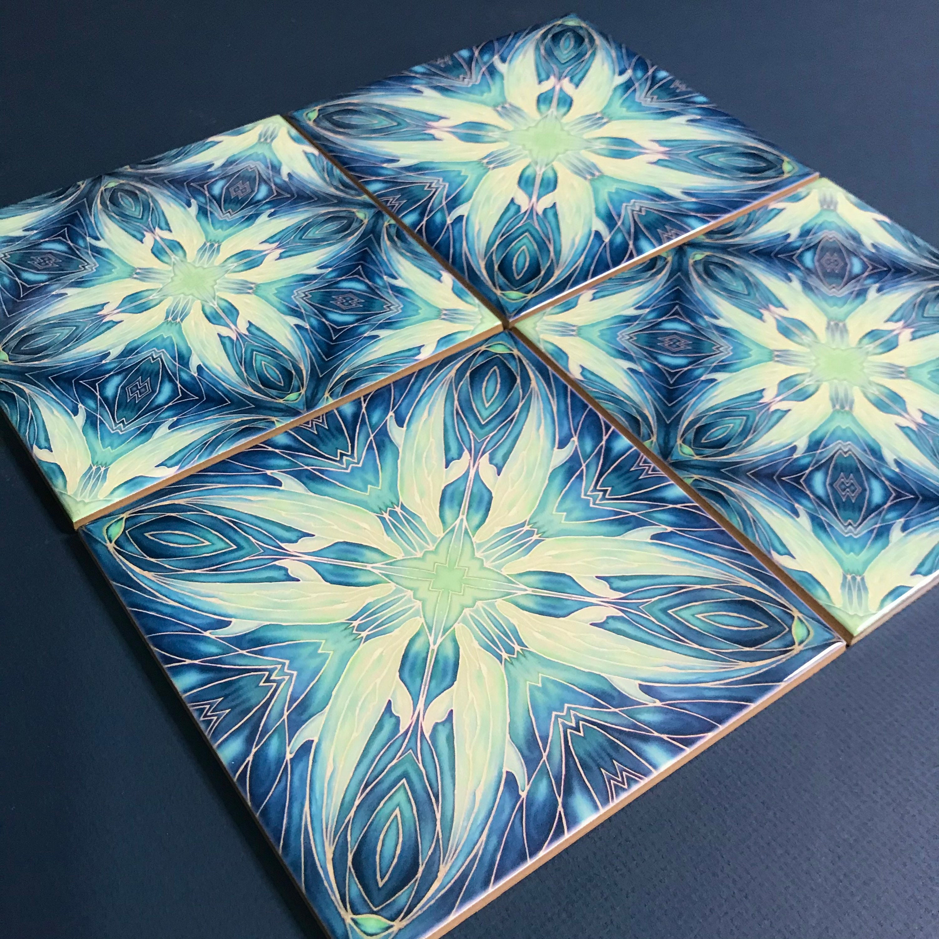 Mixed Set Of Dolphin Tiles Kaleidoscope Hand Printed Tiles | Etsy