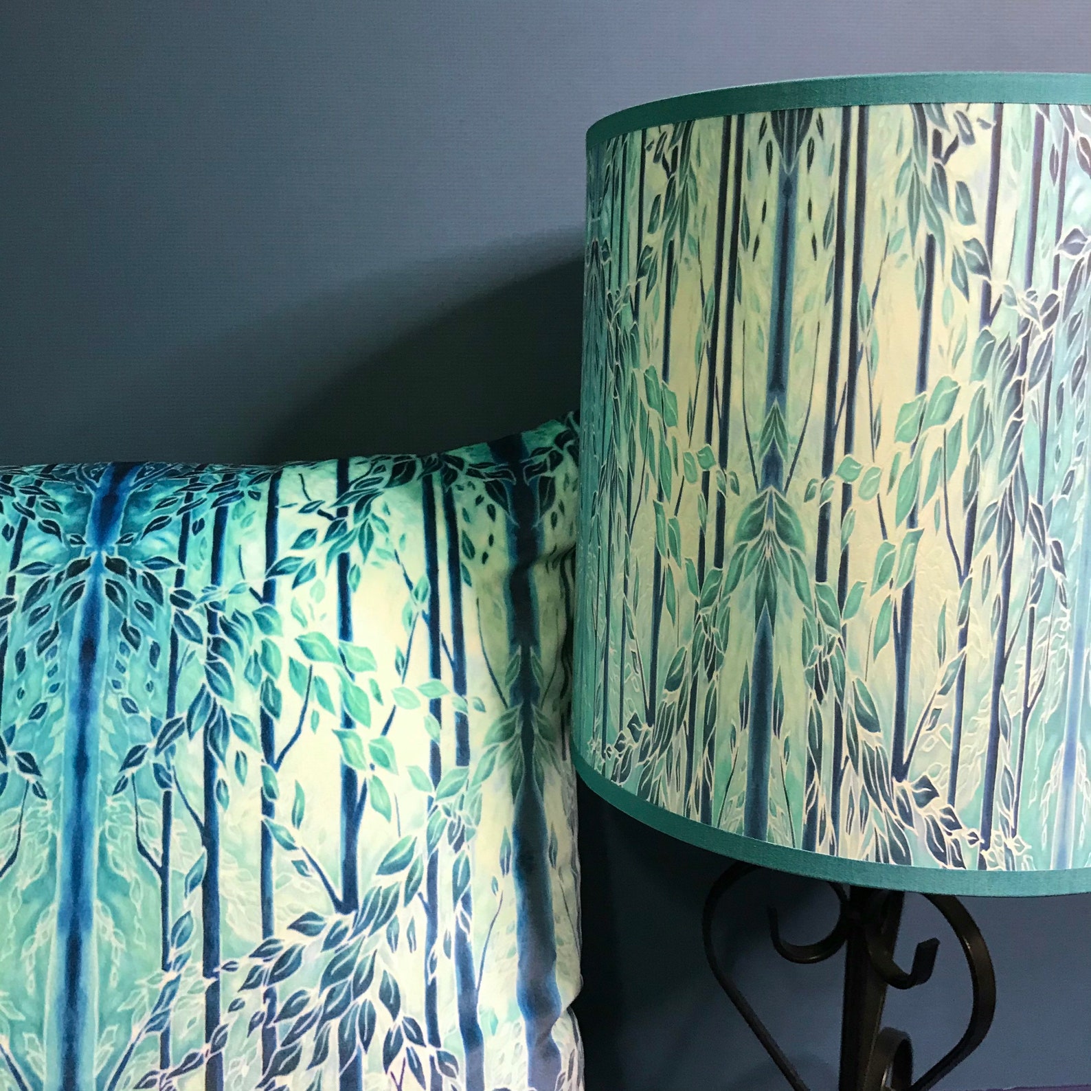 Petrol Blue Teal Trees Table Lamp Shade - Art Lampshade - Gentle ...