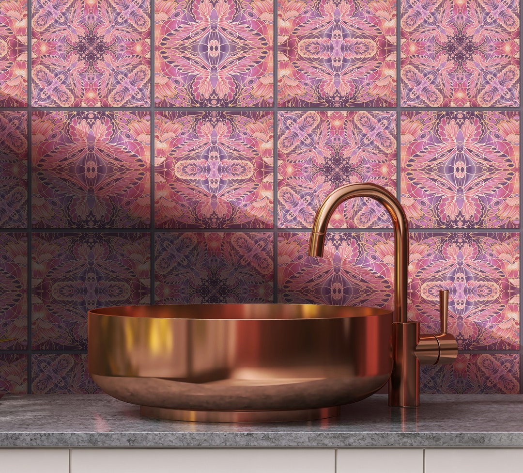 Mixed Set of 20 Blush Butterflies Hand Printed Tiles - Patterned in ...