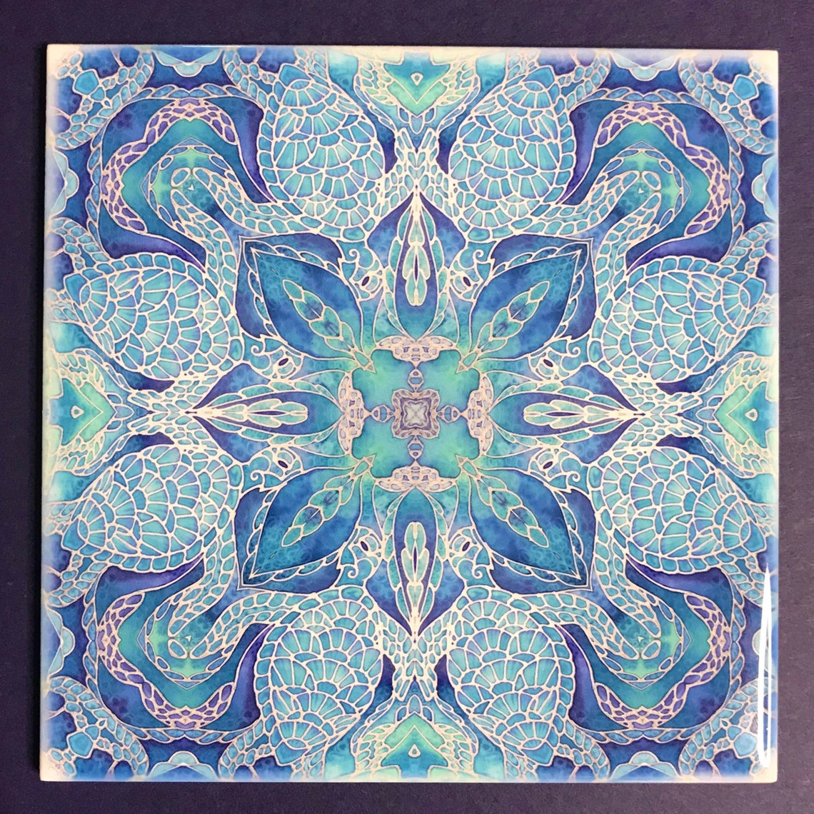 Blue Turtles Mandala Wall Tile Ultramarine Grey Aqua Home - Etsy