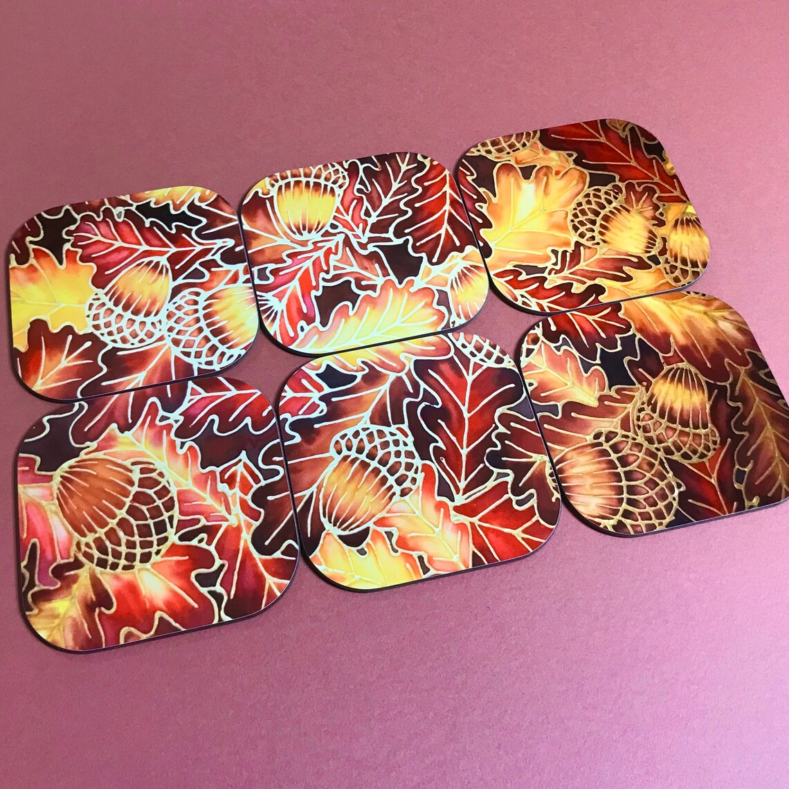 Autumn Leaves Drink Coasters Set - Oak Leaves and Acorns Coaster Set ...