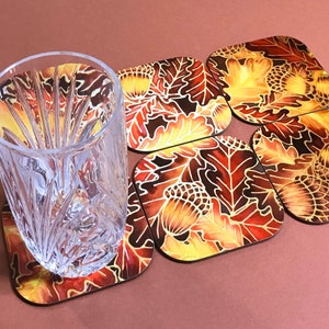 Autumn Leaves Drink Coasters Set - Oak Leaves and Acorns Coaster Set ...
