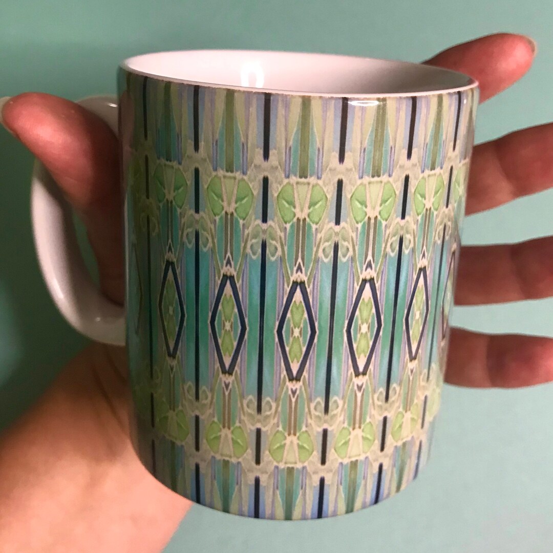 Soft Sage Green Art Deco Style Coffee Mug OR Mug and Coaster Box Set ...