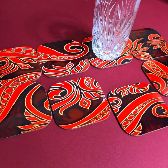 Bright Red Chocolate Black Coasters Set of 8 Now on SALE | Etsy