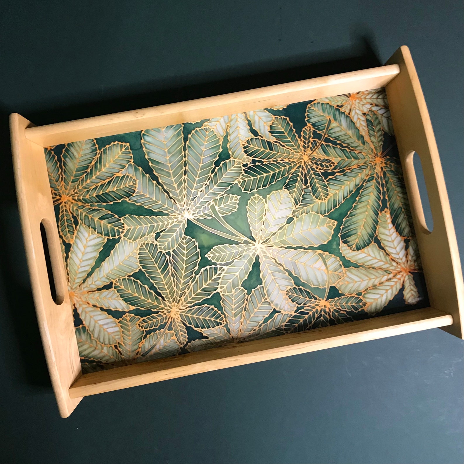 Green Autumn Leaves Tea Tray - Now on SALE at 25% OFF - Rectangular ...
