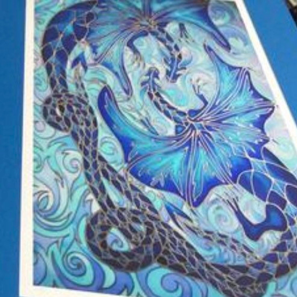 Blue Dragon Wall Art Print Winged Dragon Bedroom Art Fiery | Etsy
