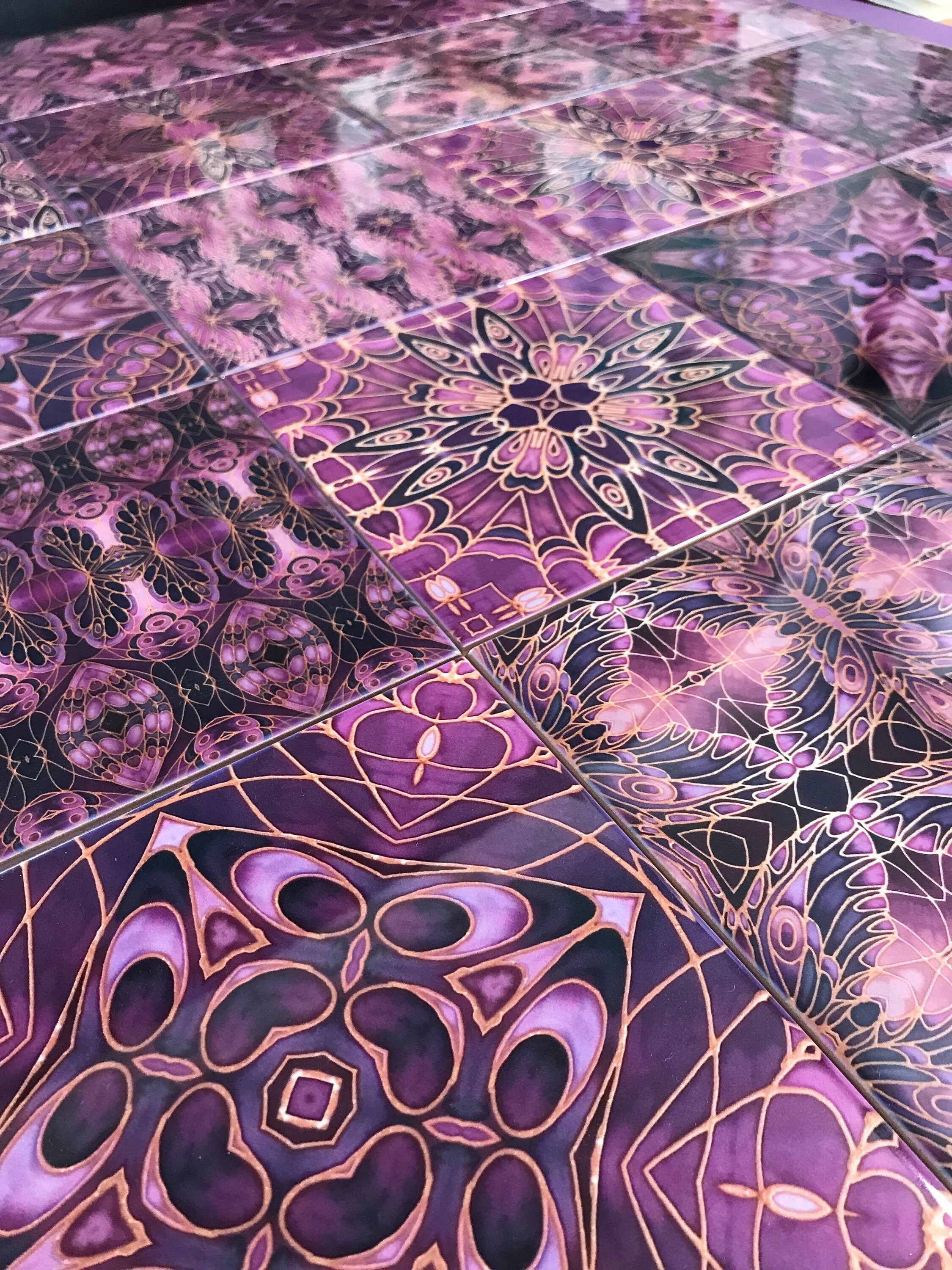 Gothic Mixed Set of 20 Hand Printed Tiles - Plum Black Charcoal ...