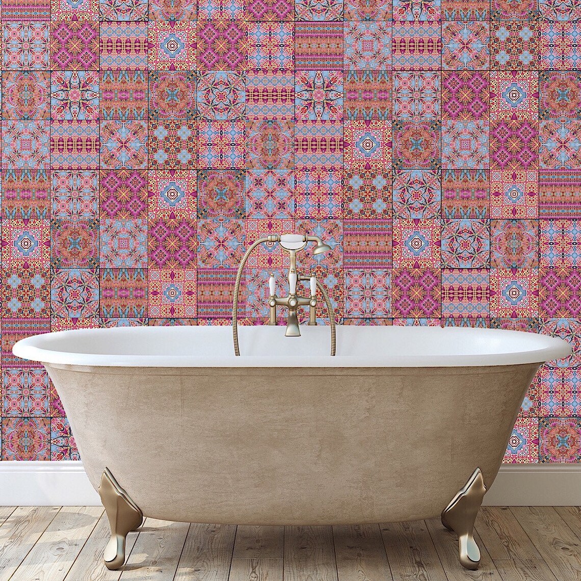 Pink Sunset Inspired Mixed Set of 20 Tiles Blue Gold Pink - Etsy UK