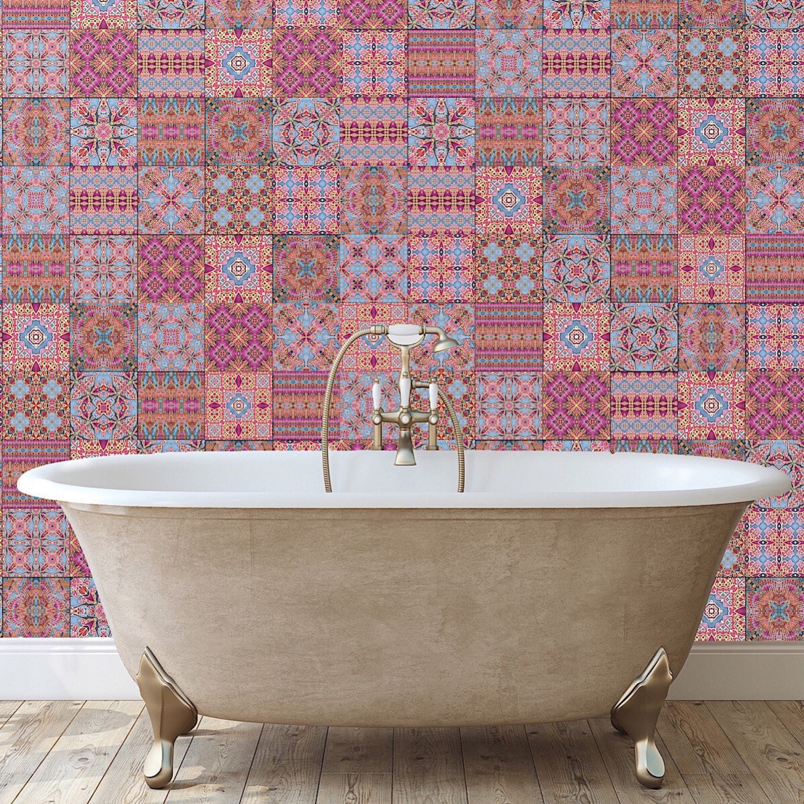 Pink Sunset Inspired Mixed Set of 20 Tiles Blue Gold Pink - Etsy UK