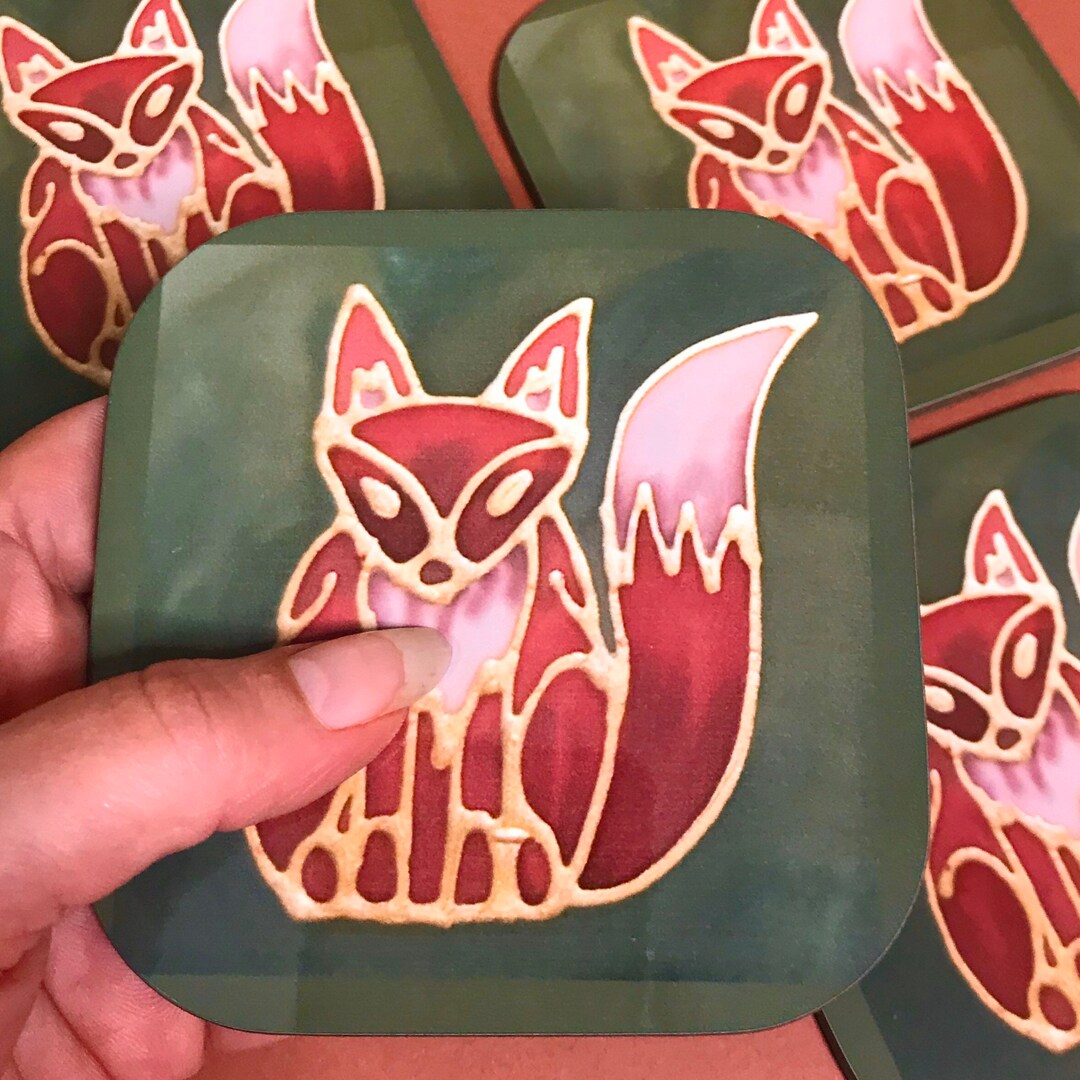 Cute Fox Mug Coaster - Woodland Fox Drinks Mat - Wildlife Lover Wine ...
