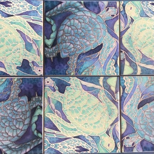 Turtle Mix 6” Square Wall Tiles - Blue, Turquoise and Aqua Home Decor ...