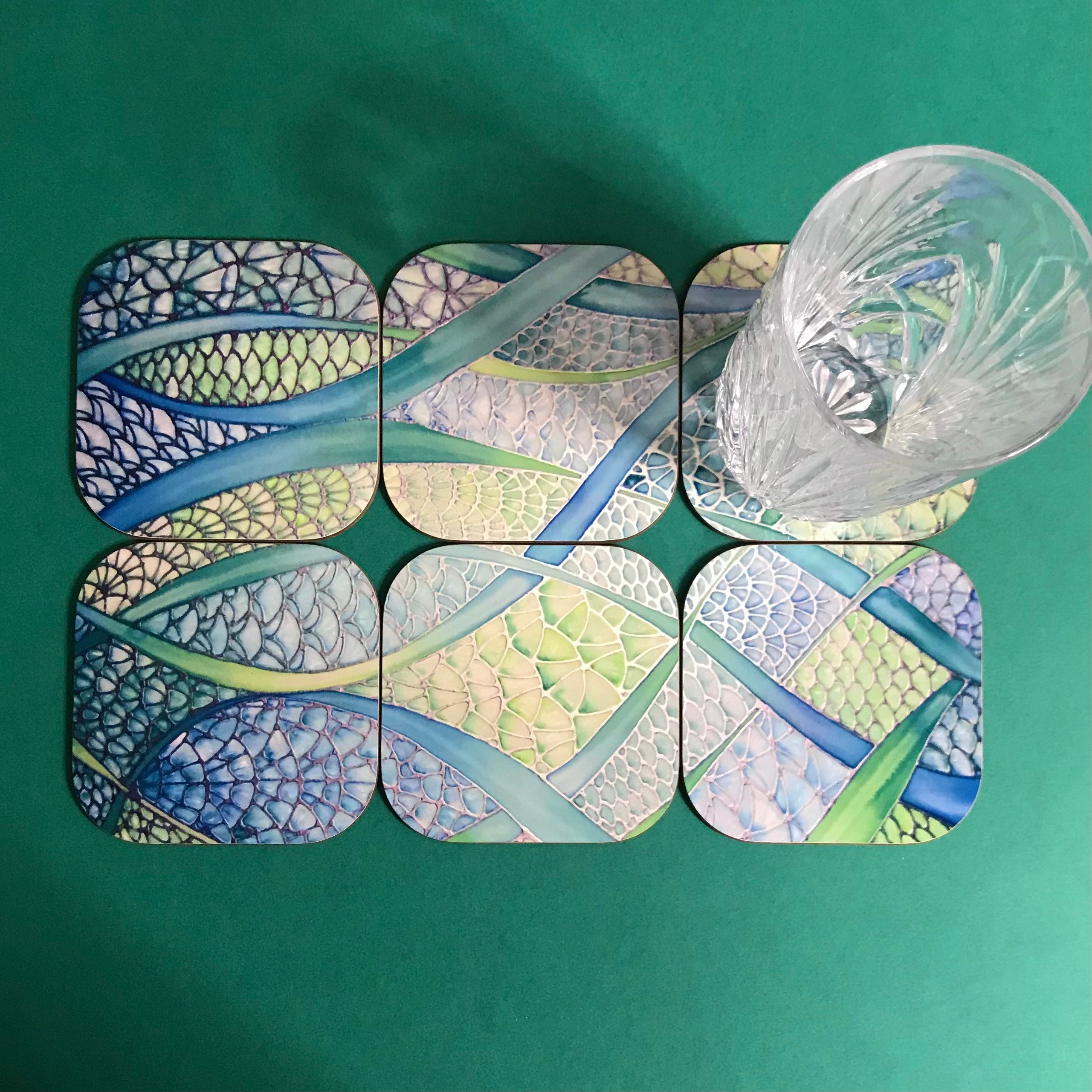 Fresh Green Lime Grey Coasters Set of 6 Now on SALE 30% Off | Etsy