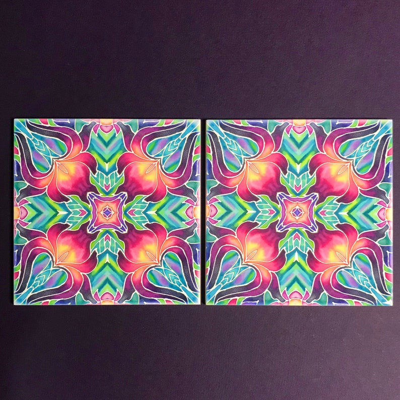 Fabulous Purple Iris Kaleidoscope Hand Printed Tiles Arts | Etsy