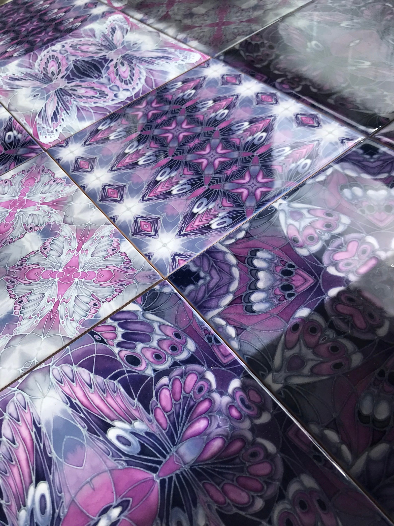 Gothic Mixed Set of 20 Hand Printed Tiles - Purple Black Charcoal ...