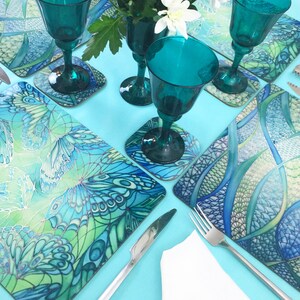 Deep Sea Blues and Turquoise Table Mats and Coasters Crisp | Etsy