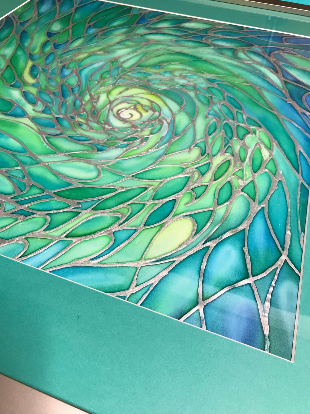 Tranquil Mesmerising ‘enchanted Depths’ Wave Original Hand Painted Silk ...