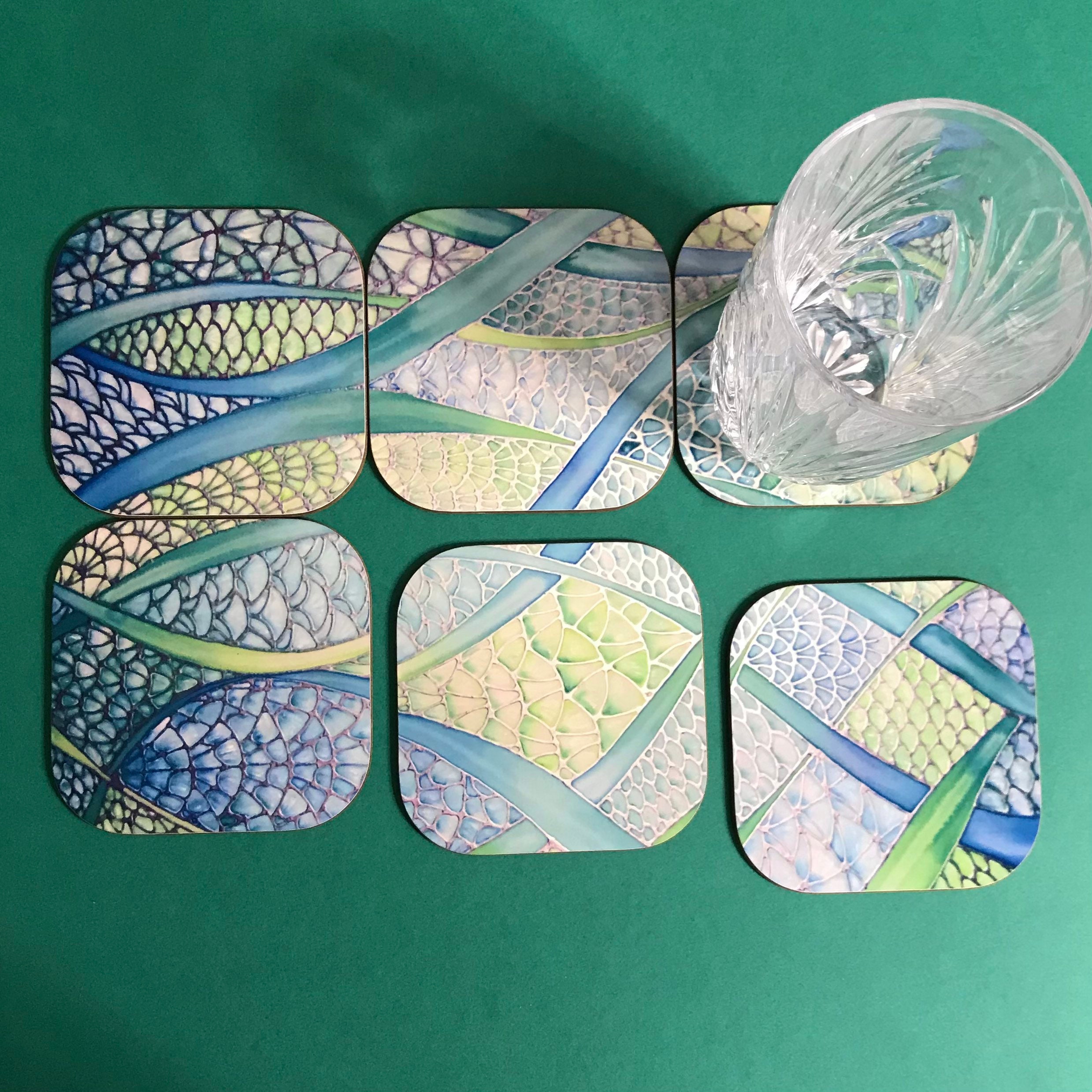 Fresh Green Lime Grey Coasters Set of 6 Now on SALE 30% Off | Etsy