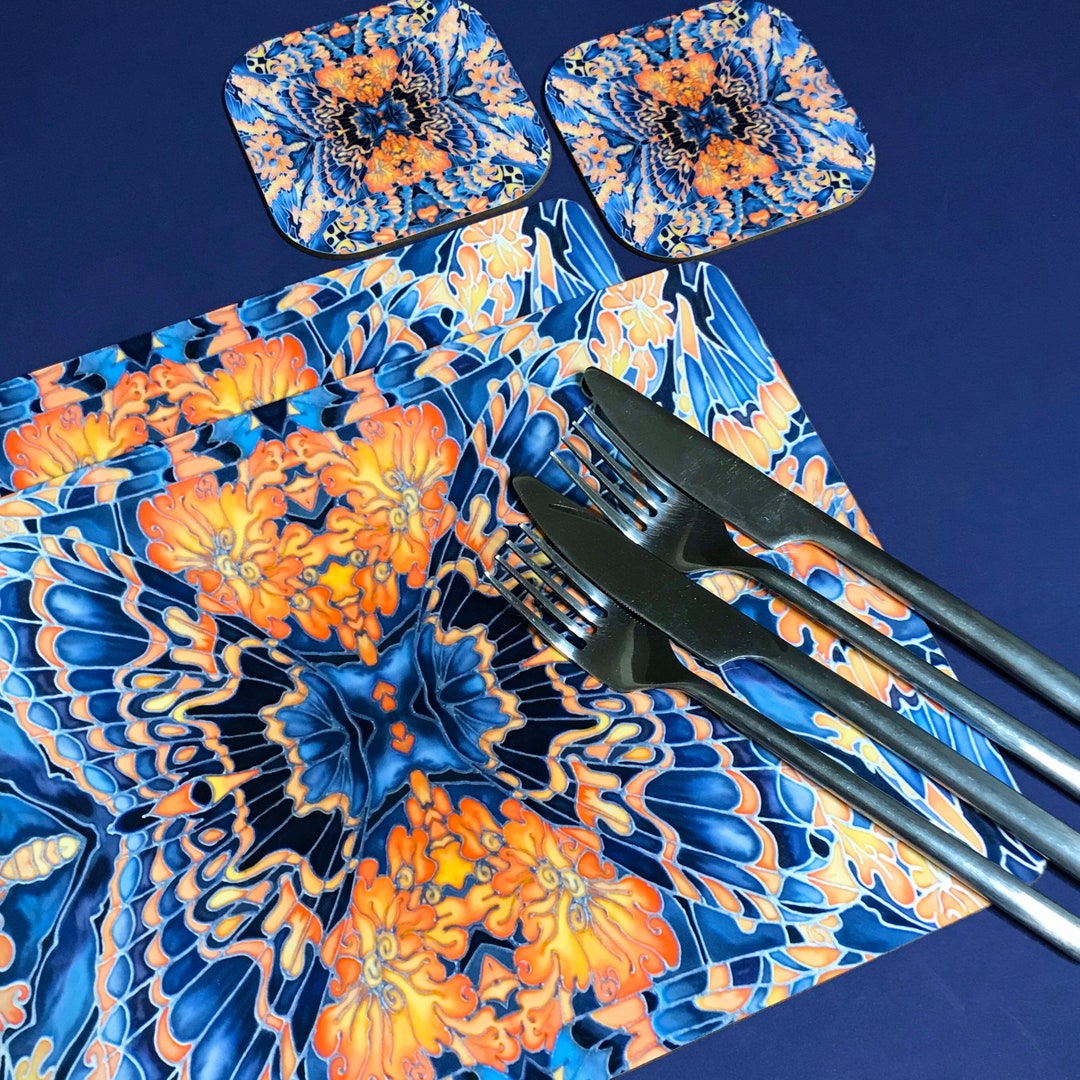 Blue Grey Orange Table Mats and Coasters - Contemporary Butterfly ...