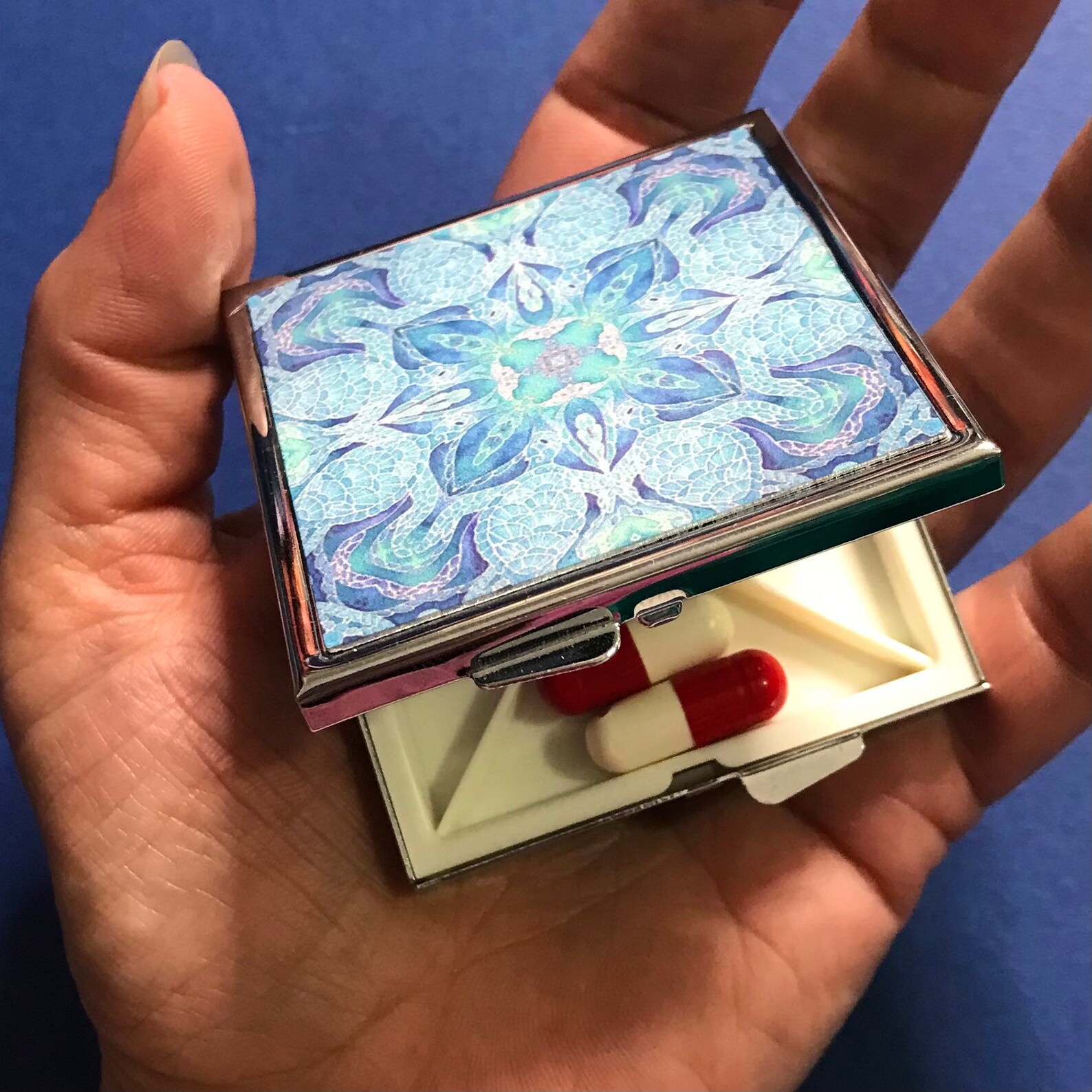 Turtle Mandala Pocket Pill Box - Large Pill Container for Handbag ...