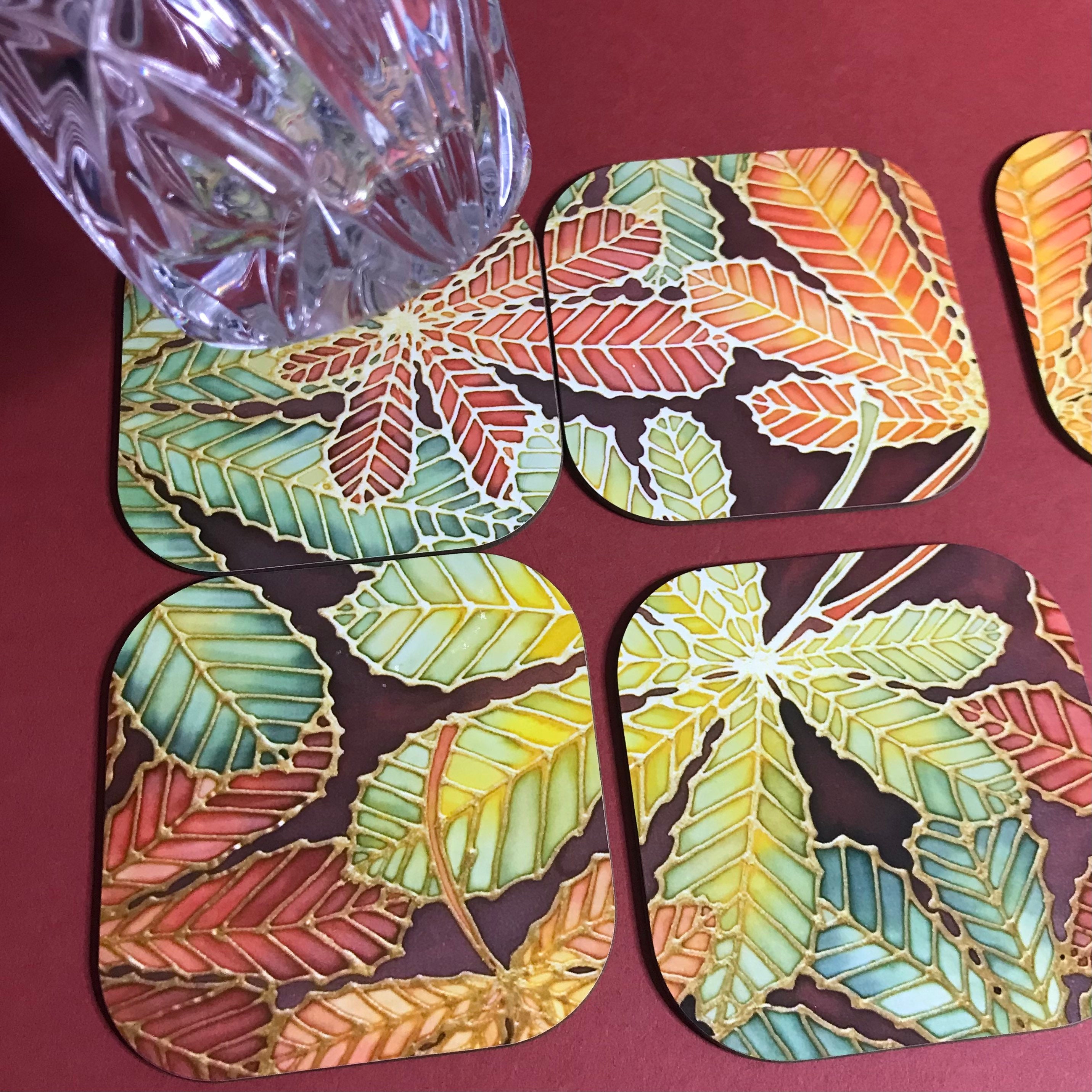 Autumn Leaves Drink Coasters Set Chestnut Leaves Coaster Set - Etsy UK