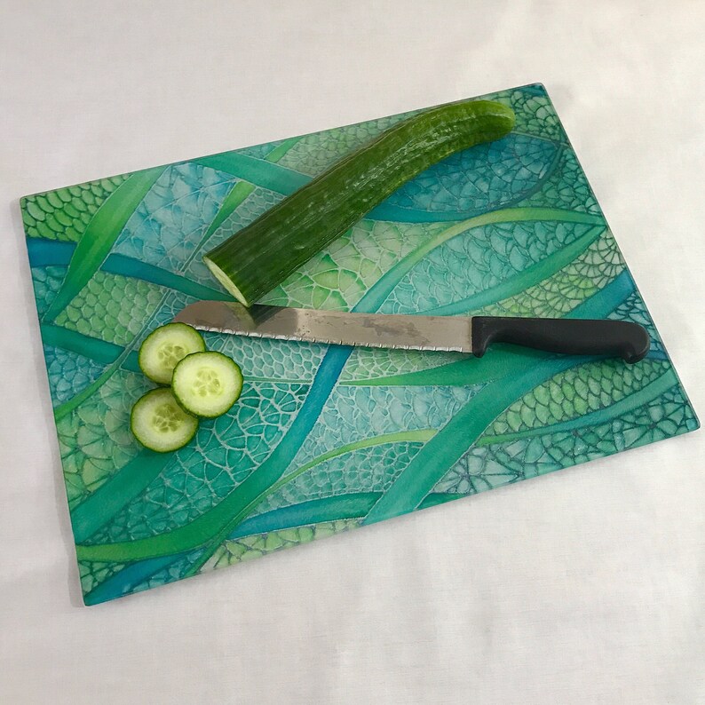 Green Glass Chopping Board - Green Lime Turquoise Kitchen Decor - Round ...
