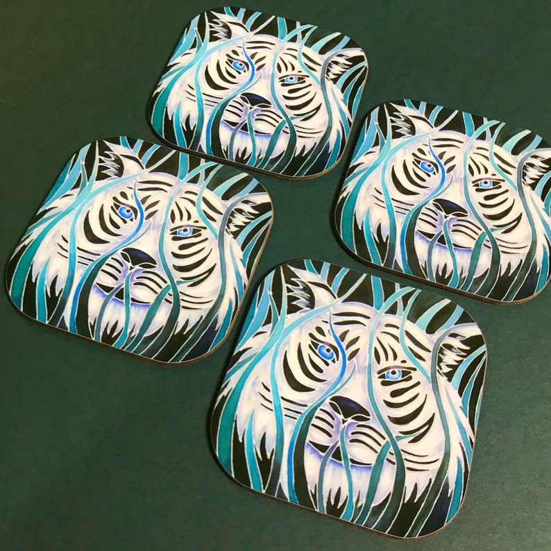 Snow White Tiger Drinks Coaster Menacing Tiger Mug Mat | Etsy