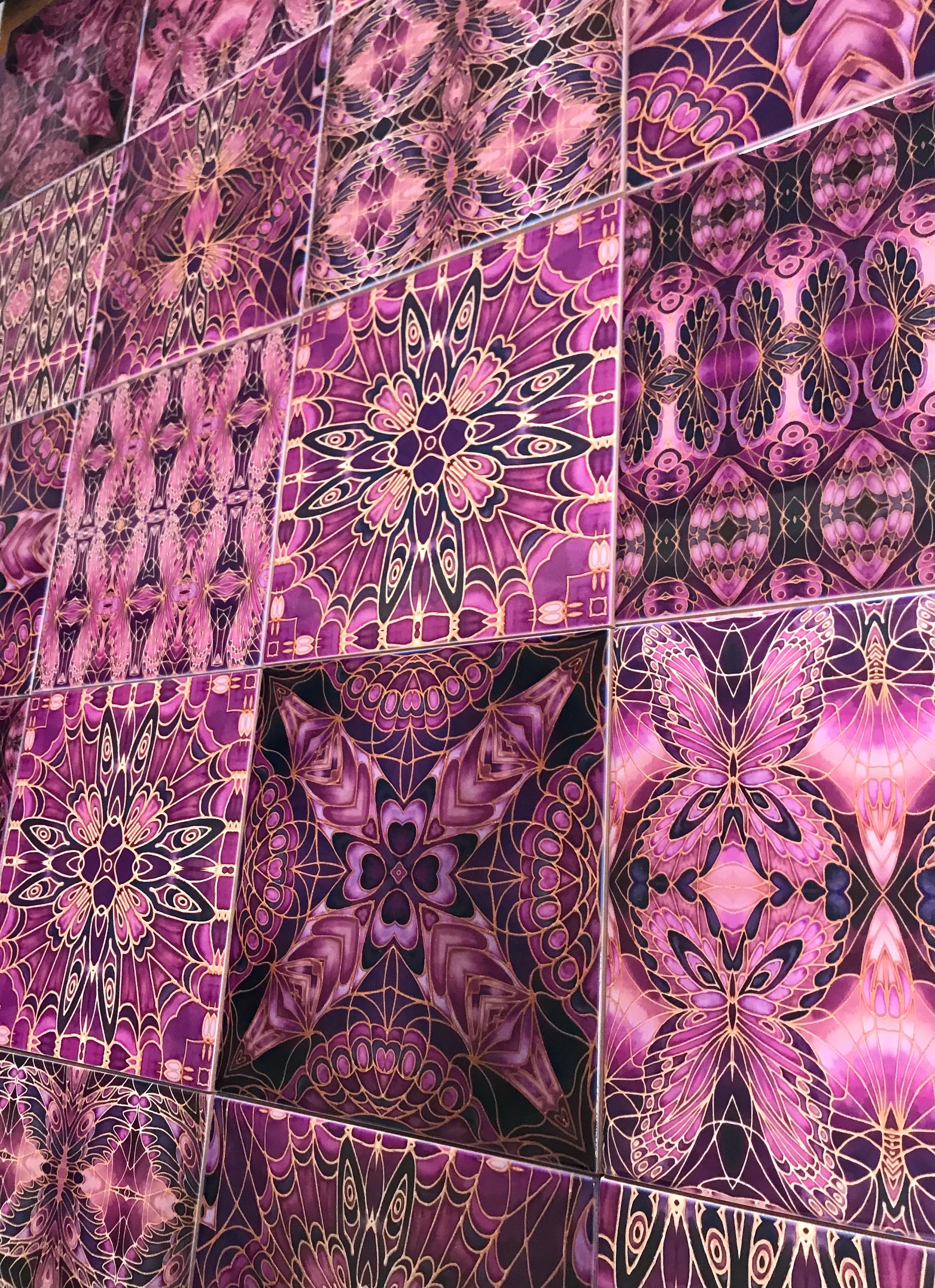 Gothic Mixed Set of 20 Hand Printed Tiles - Plum Black Charcoal ...