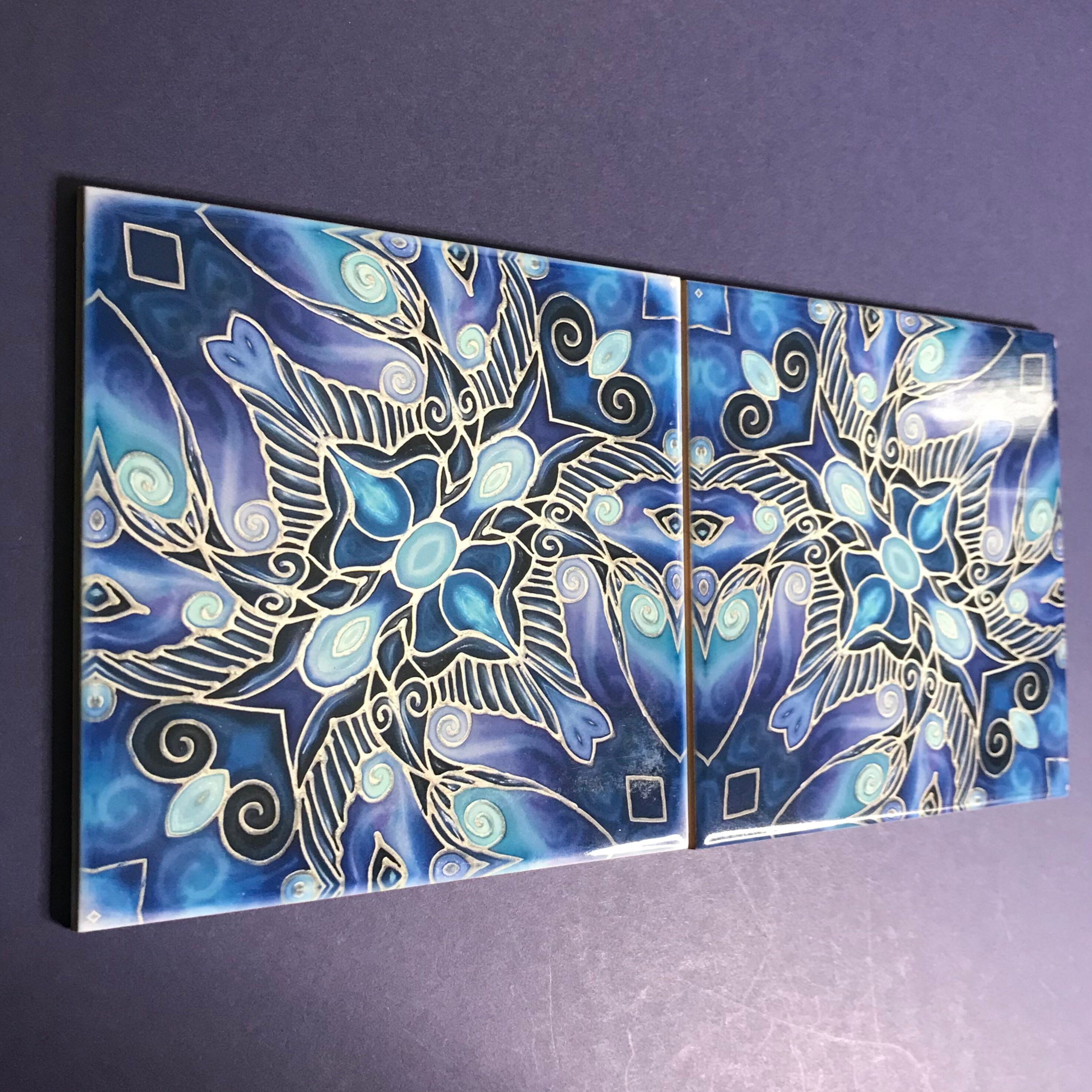 Blue Swooping Swallows Wall Tile Ultramarine Grey Cobolt - Etsy