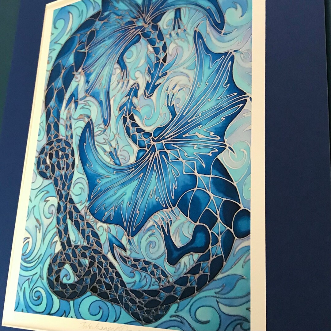 Blue Dragon Wall Art Print - Winged Dragon Bedroom Art - Fiery Dragons ...