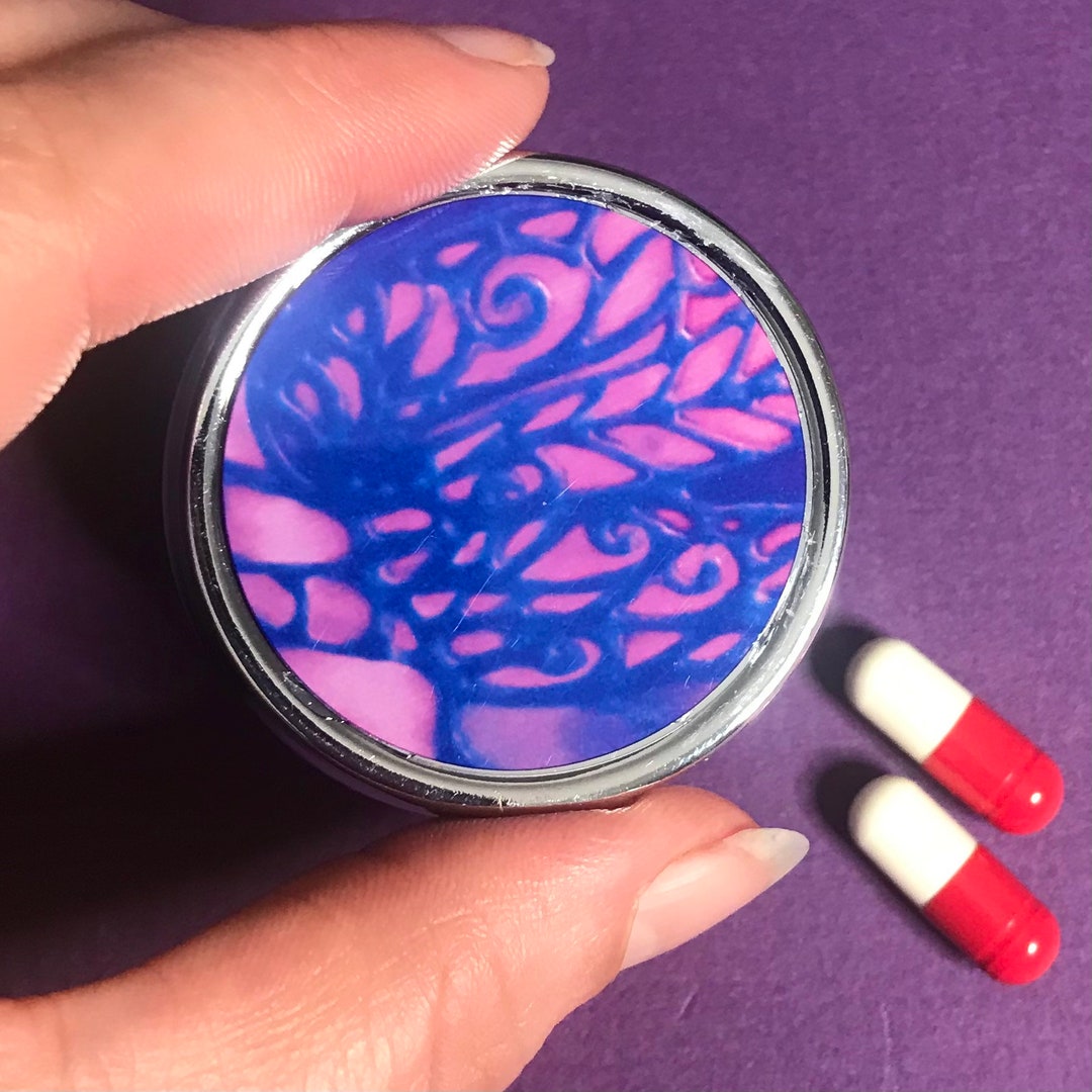 Deep Purple Handbag Size Tablets Box - Small Medicine Storage Container ...