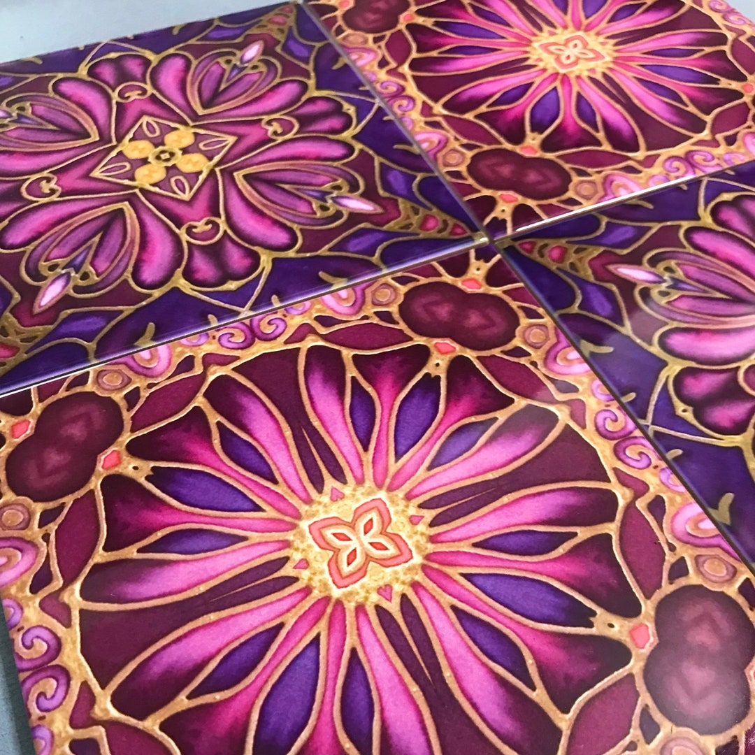 Medieval Blooms Tiles - Mixed Bohemian Style Pink Plum Purple Gold ...