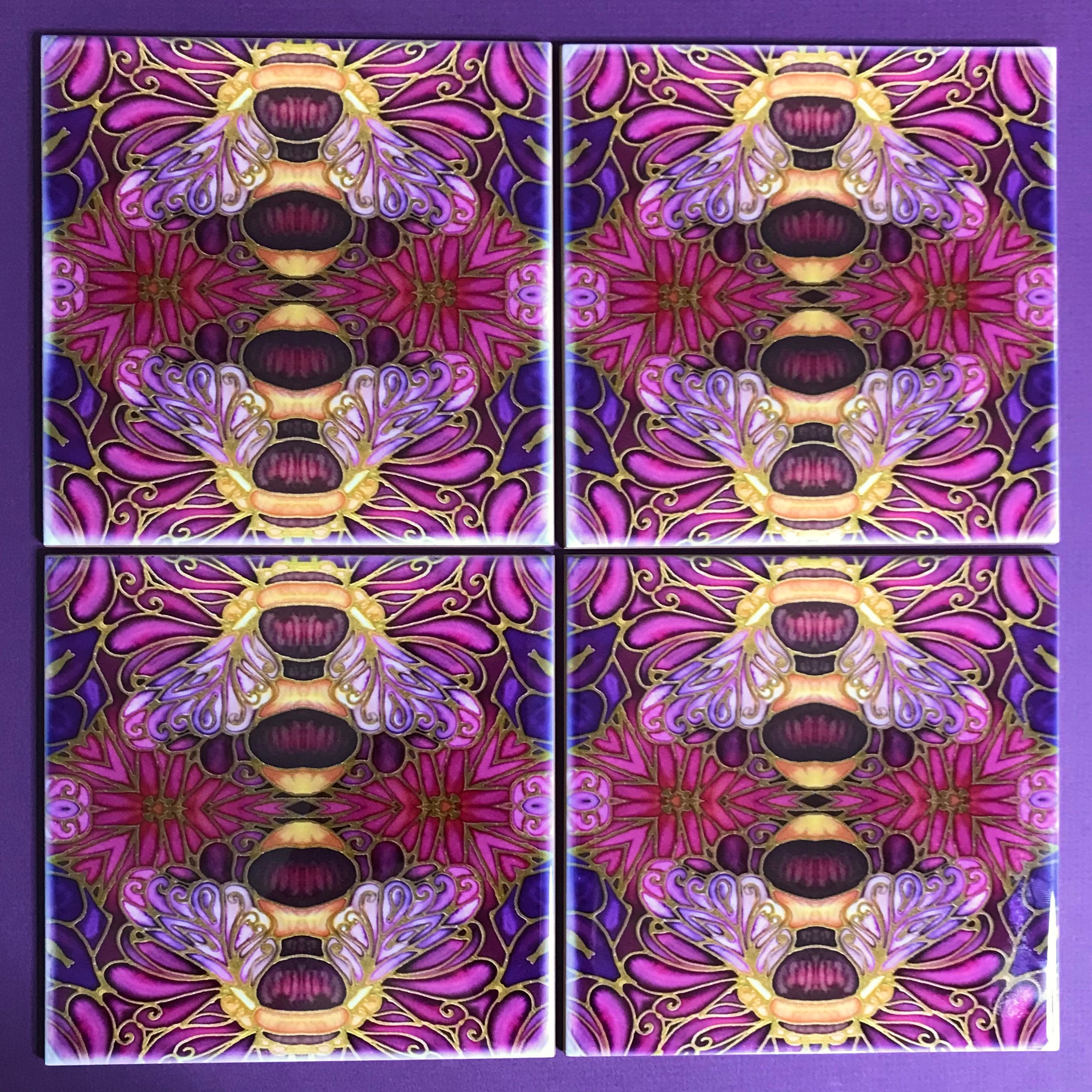 Gorgeous Bumble Bee Hand Printed Wall Tile - Rich Plum & Burgundy ...