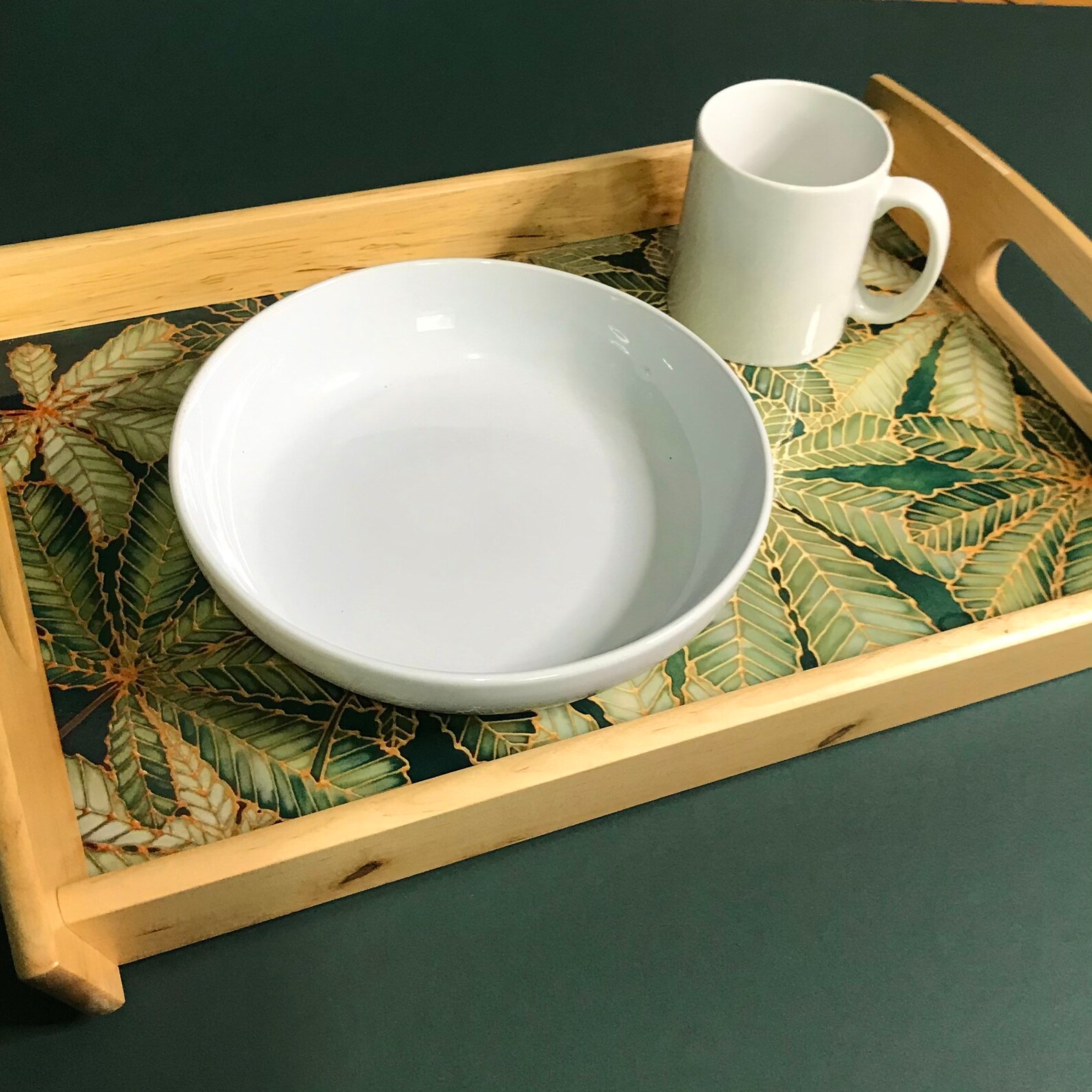Green Autumn Leaves Tea Tray - Now on SALE at 25% OFF - Rectangular ...