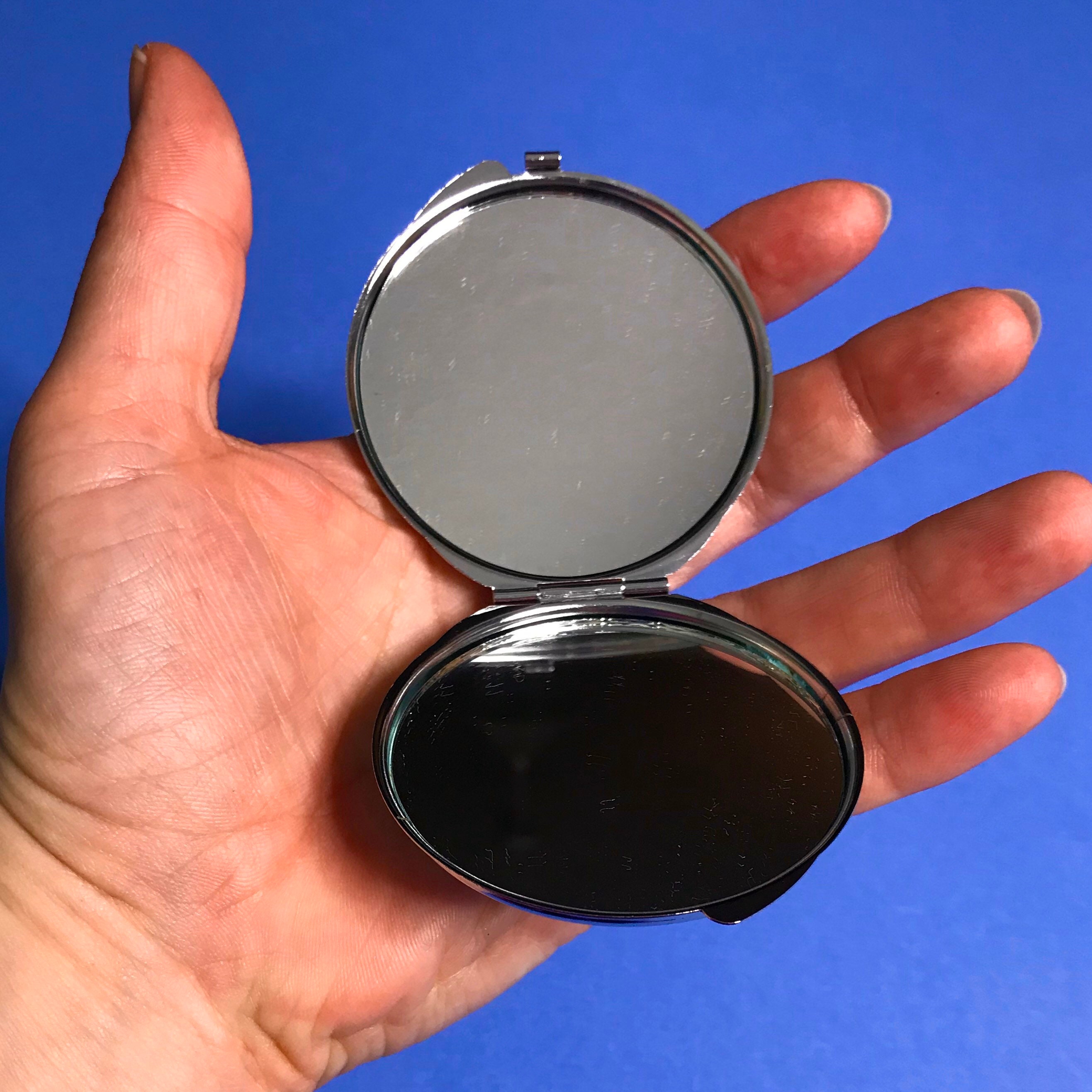 Happy Cat Pocket Mirror Grey Tabby Cat Compact Mirror Pink - Etsy