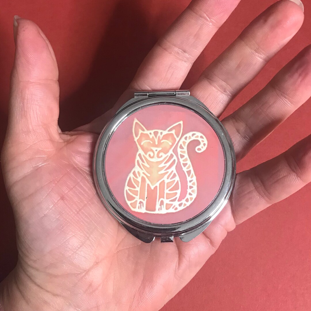 Happy Cat Pocket Mirror - Ginger Tabby Cat Compact Mirror - Rust ...