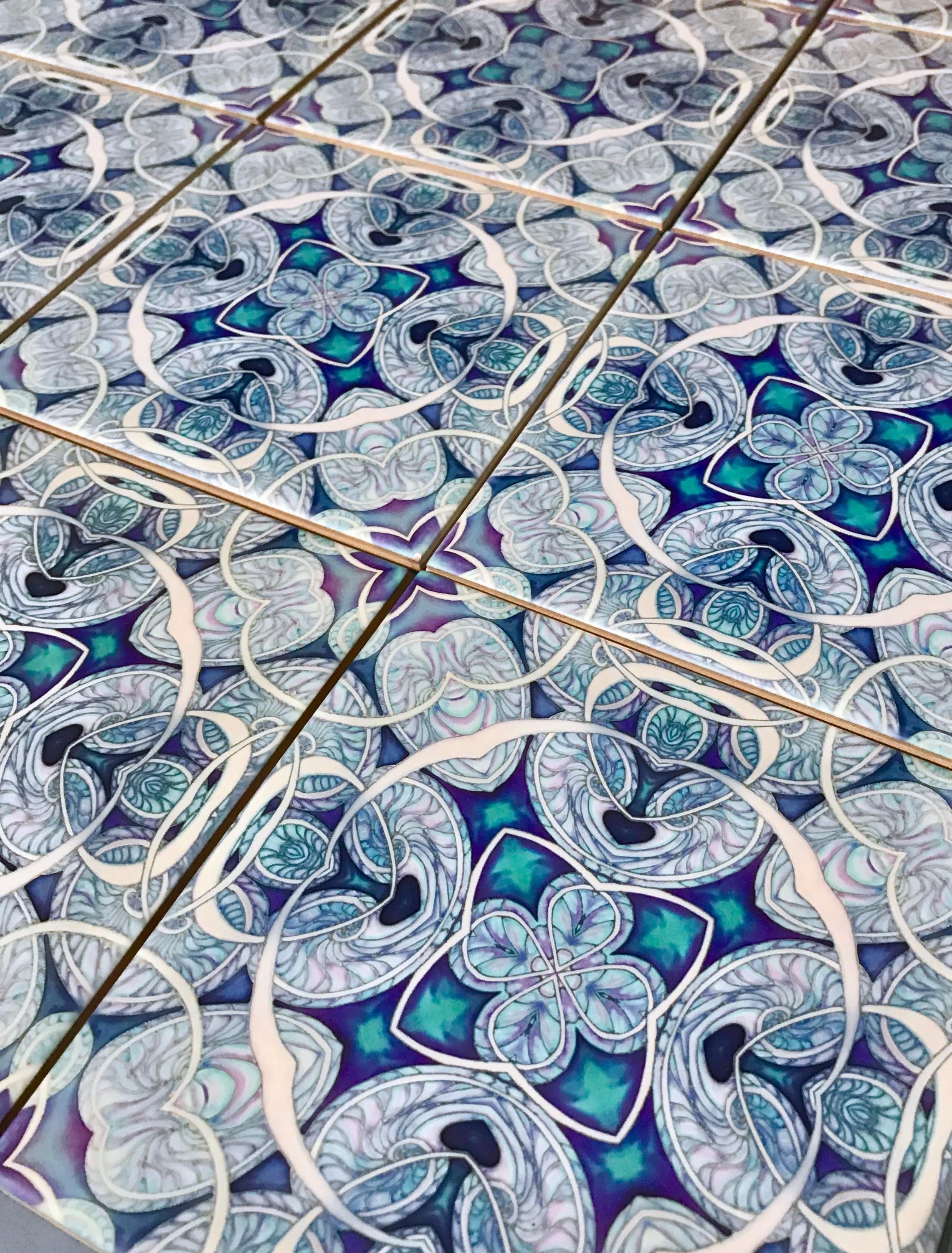 Nautilus Shell Wall Tile - Set of Ten Tiles - Blue, Grey, Lilac Home ...